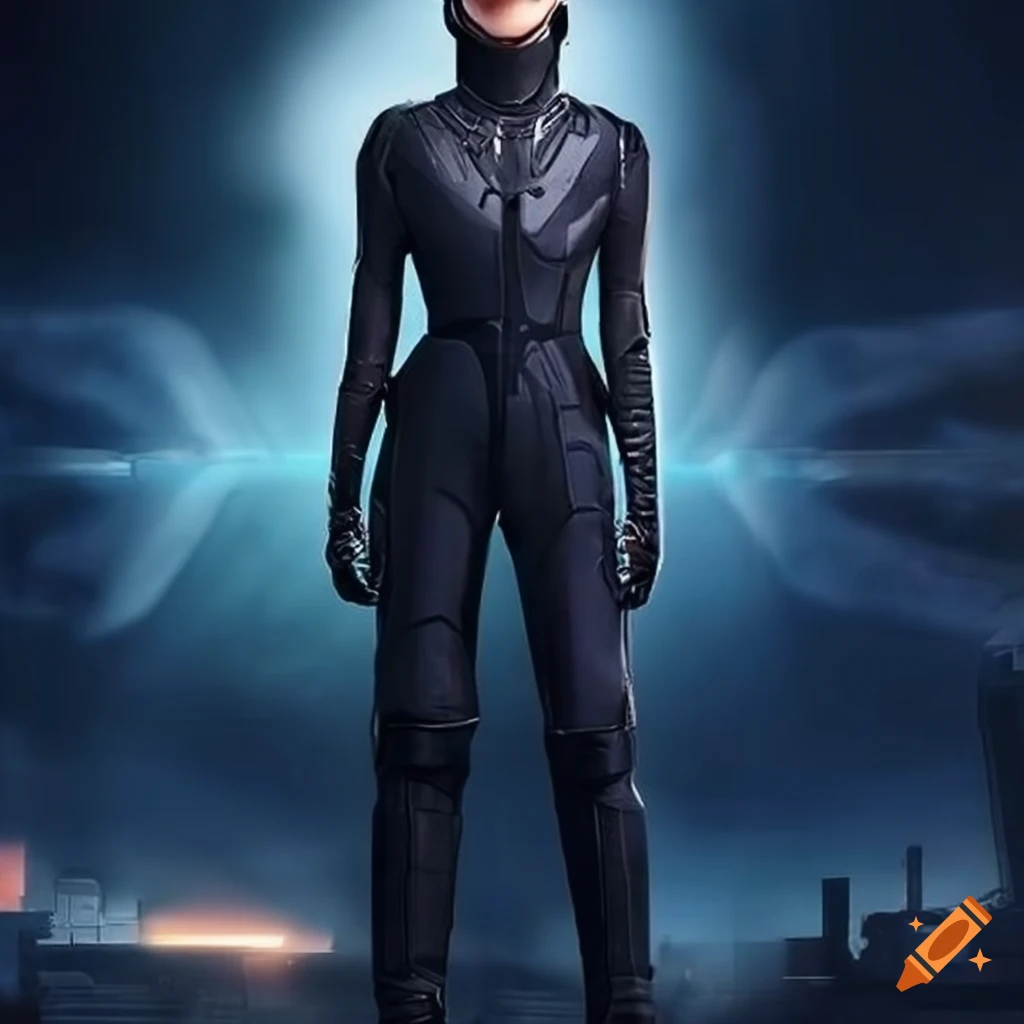 Fashionable passenger on futuristic spaceship, jumpsuit on Craiyon