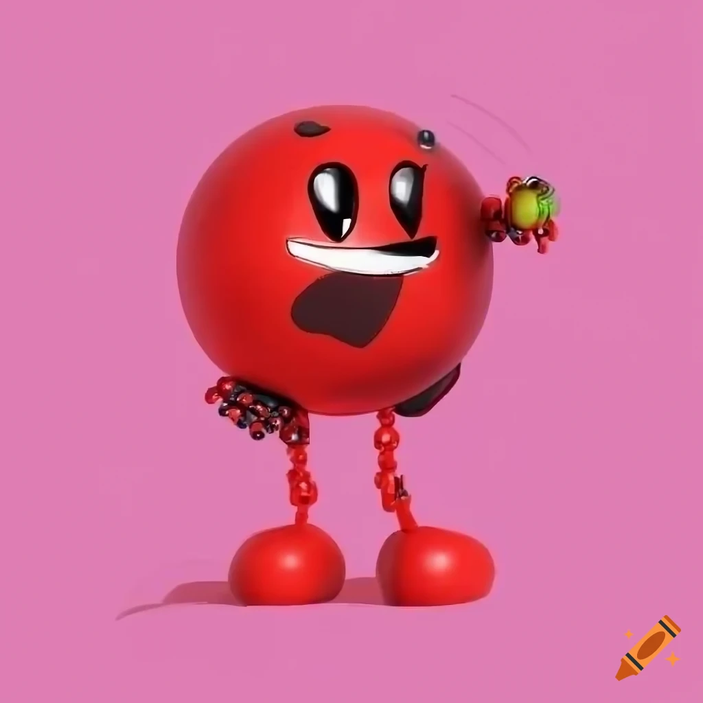 An armless ball character with two bipedal legs, full body color is red ...