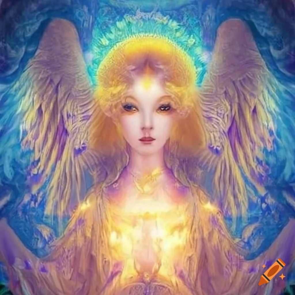 An awe inspiring, otherworldly angel with a golden aura