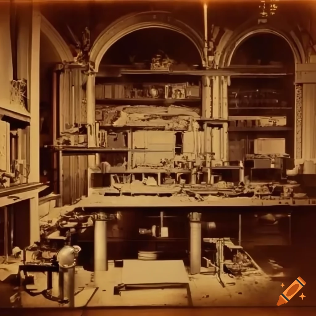 Inside of science laboratory destroyed by an earthquake in 1906
