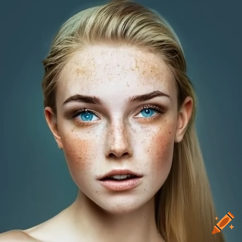 Beautiful young woman very light freckles blonde hair