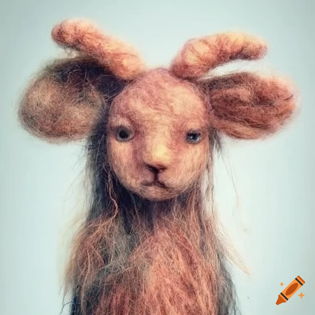 Felted wool creatures posing in magazine advertisements