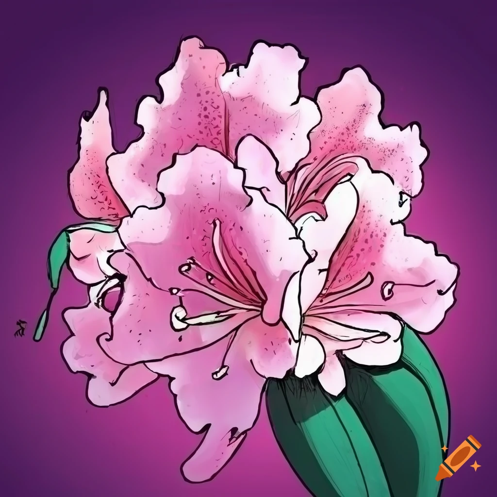 Rhododendron, line art, comic, strong outlines