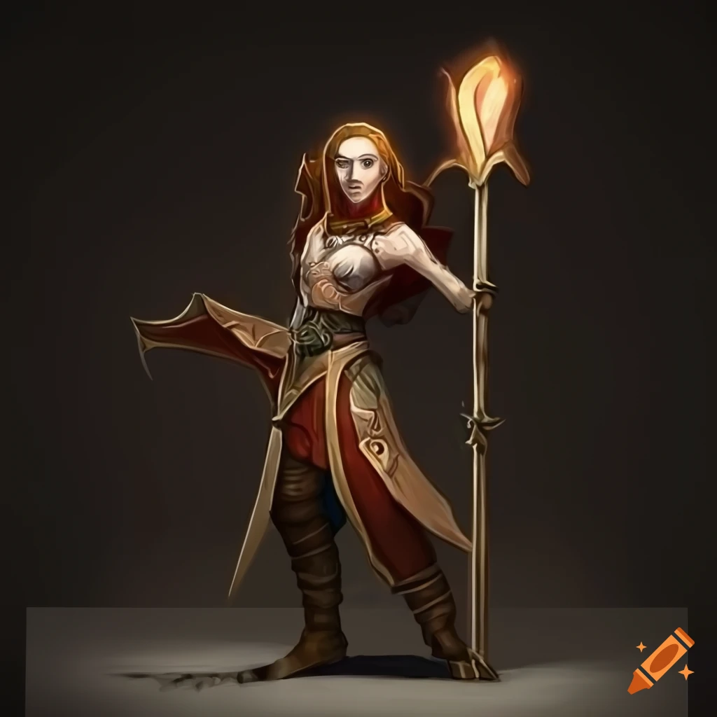 Rpg mage with staff and dagger 2d on Craiyon