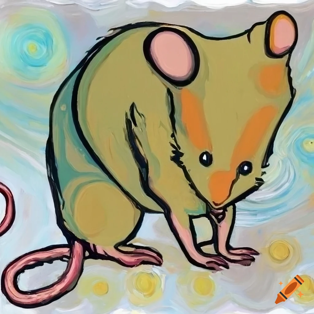 A stylized mouse in van gogh style painting, with a white background in ...