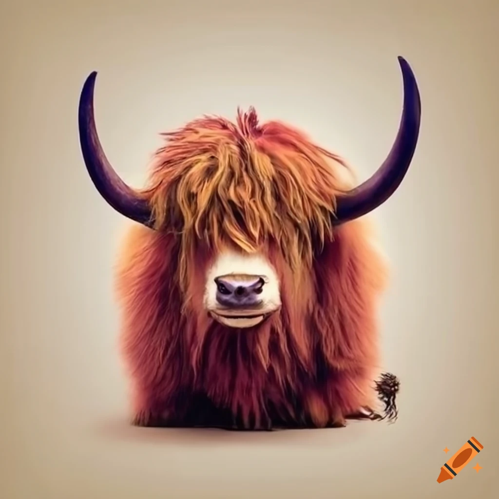 A fluffy yak with rainbow-colored fur and curved horns