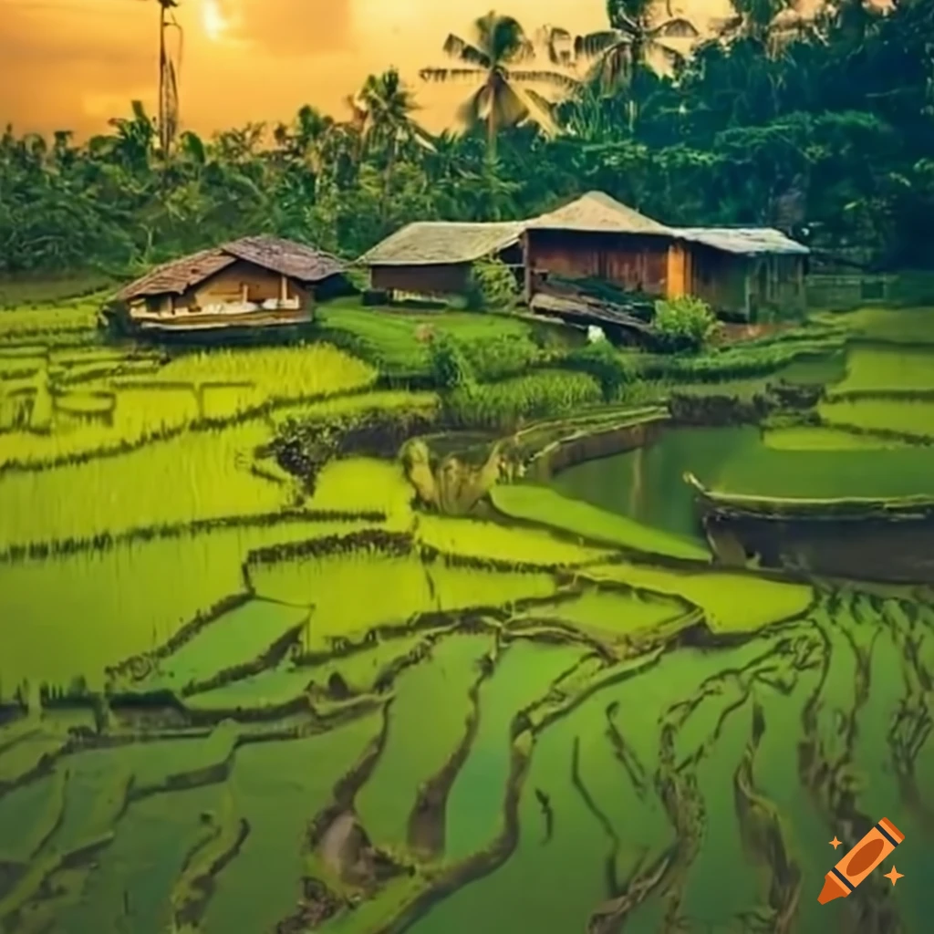 Small community in the philippines, nestled amidst lush rice fields