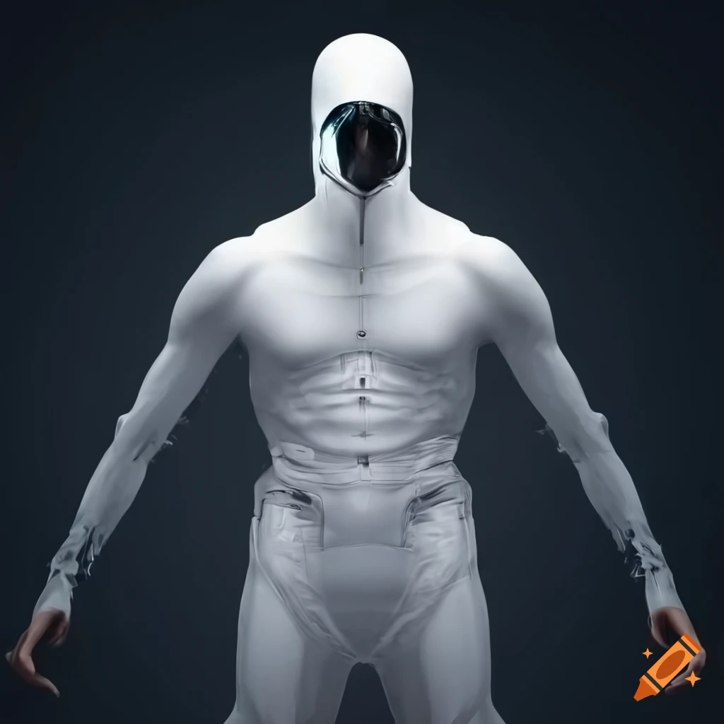 Man in a fashionable futuristic white jumpsuit