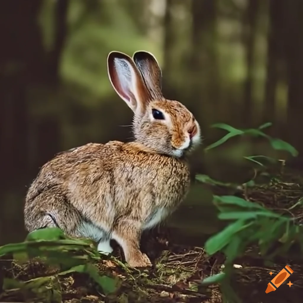 A sneaky rabbit camouflaging in the forest