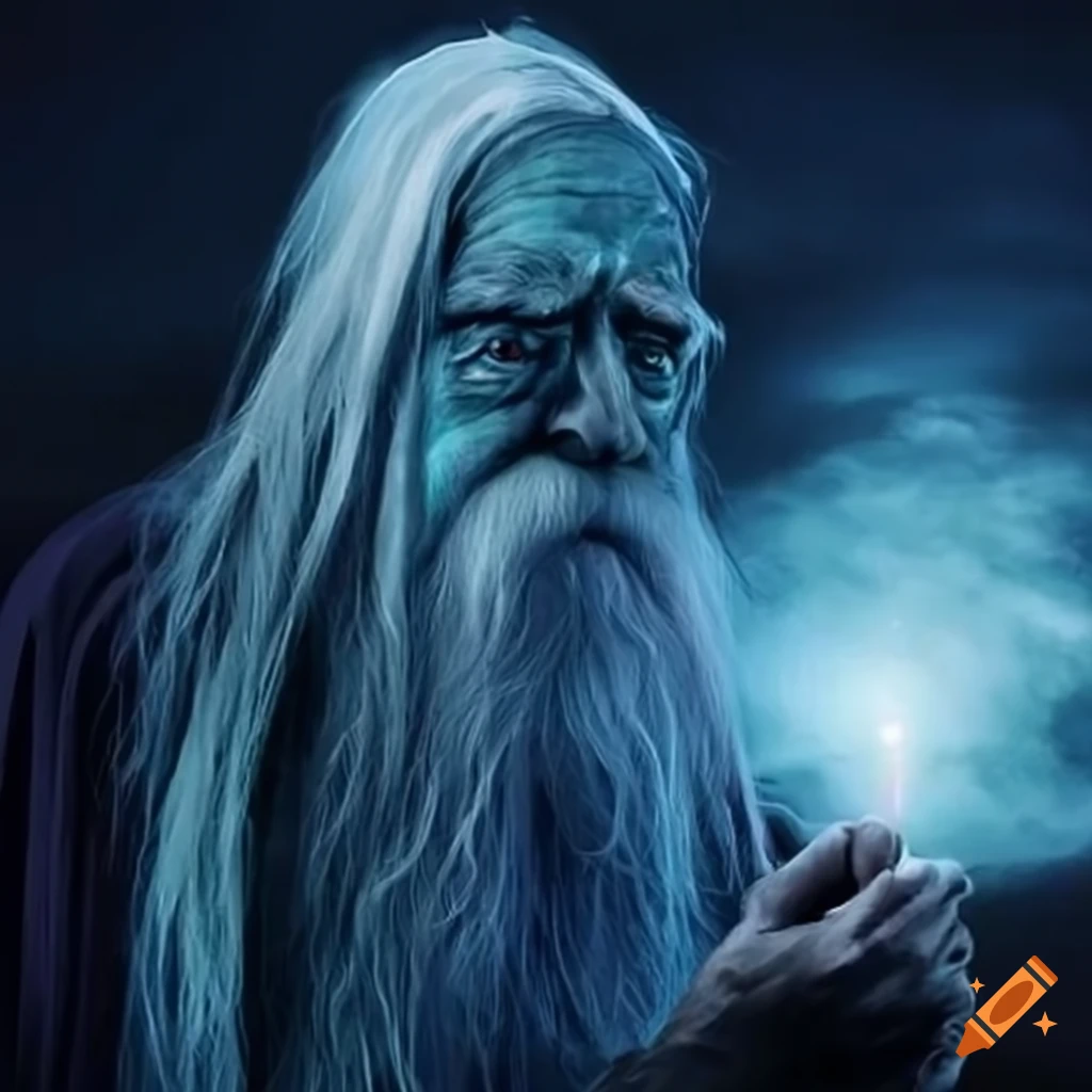 Sad wizard looking sadly into the night sky