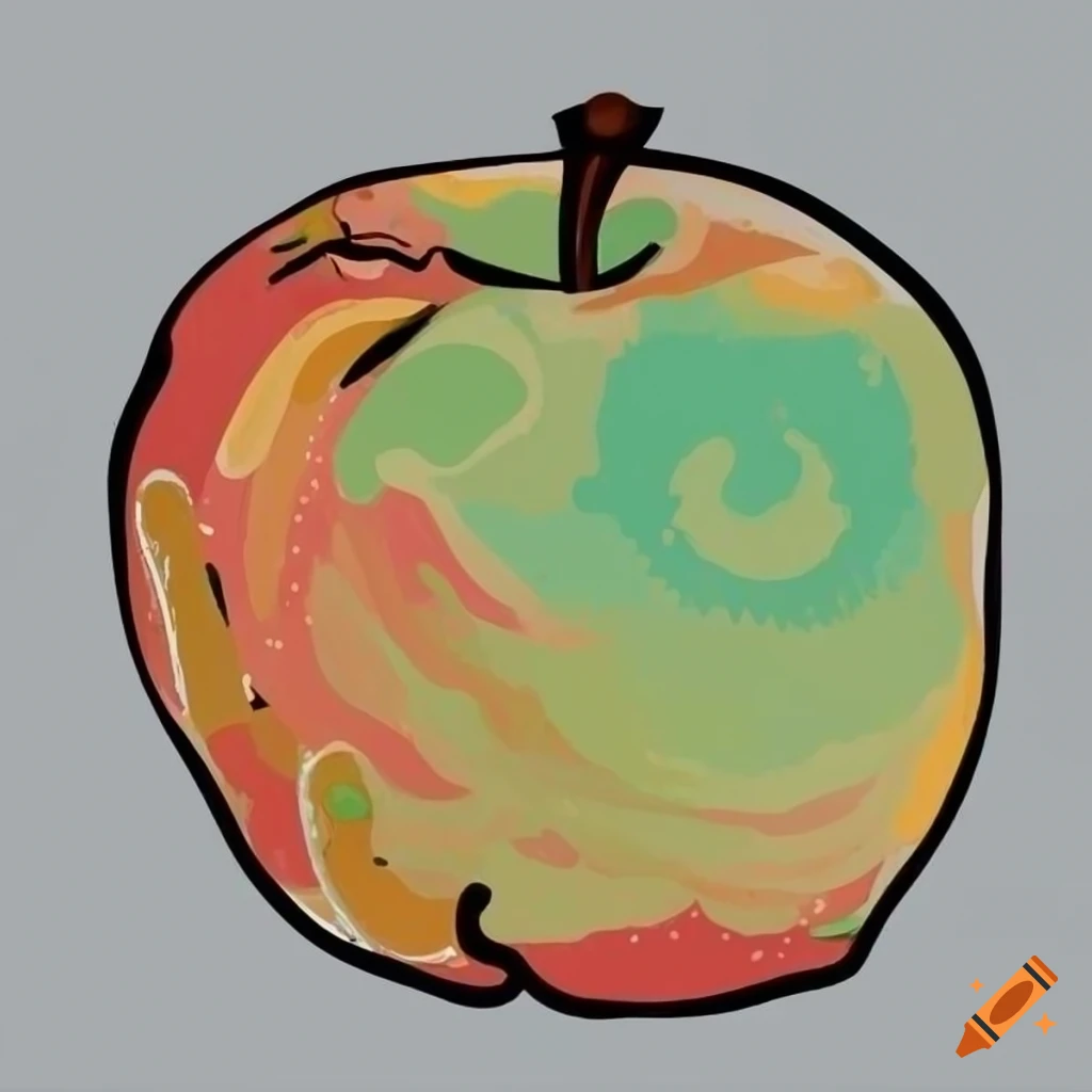 A stylized apple in whimsical van gogh style, in a white background