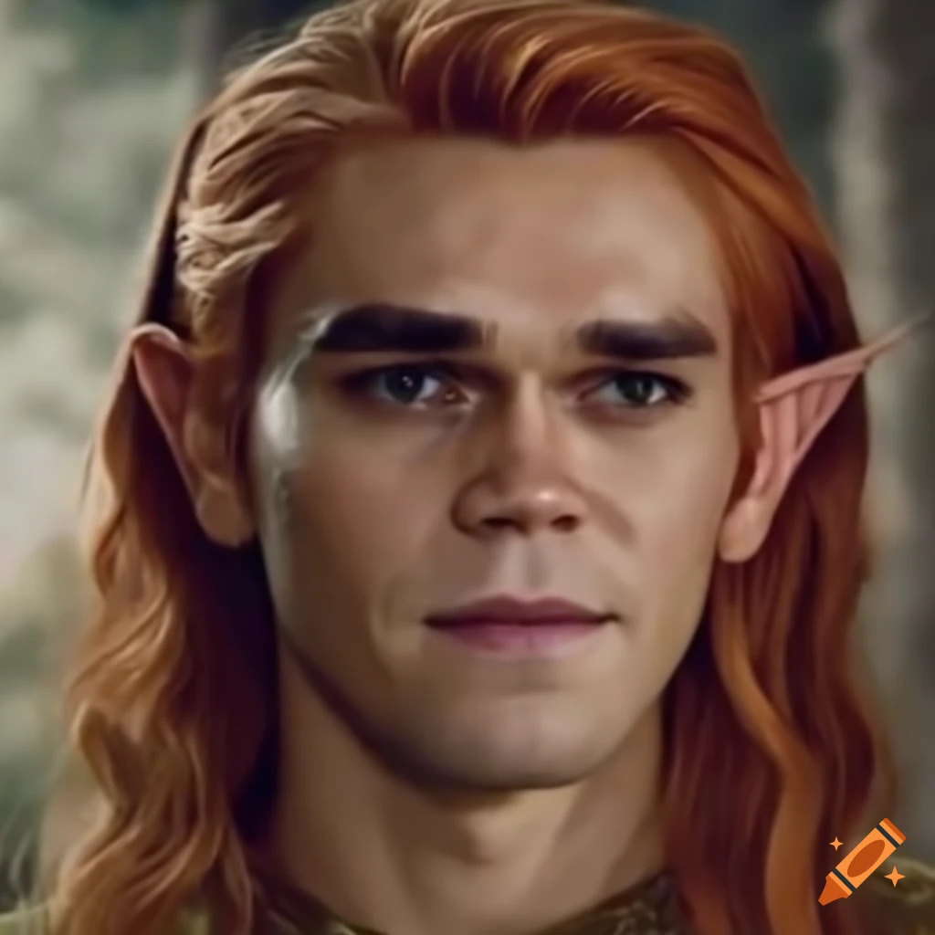 Kj Apa as a heroic elf in the Silmarillion, long hair on Craiyon