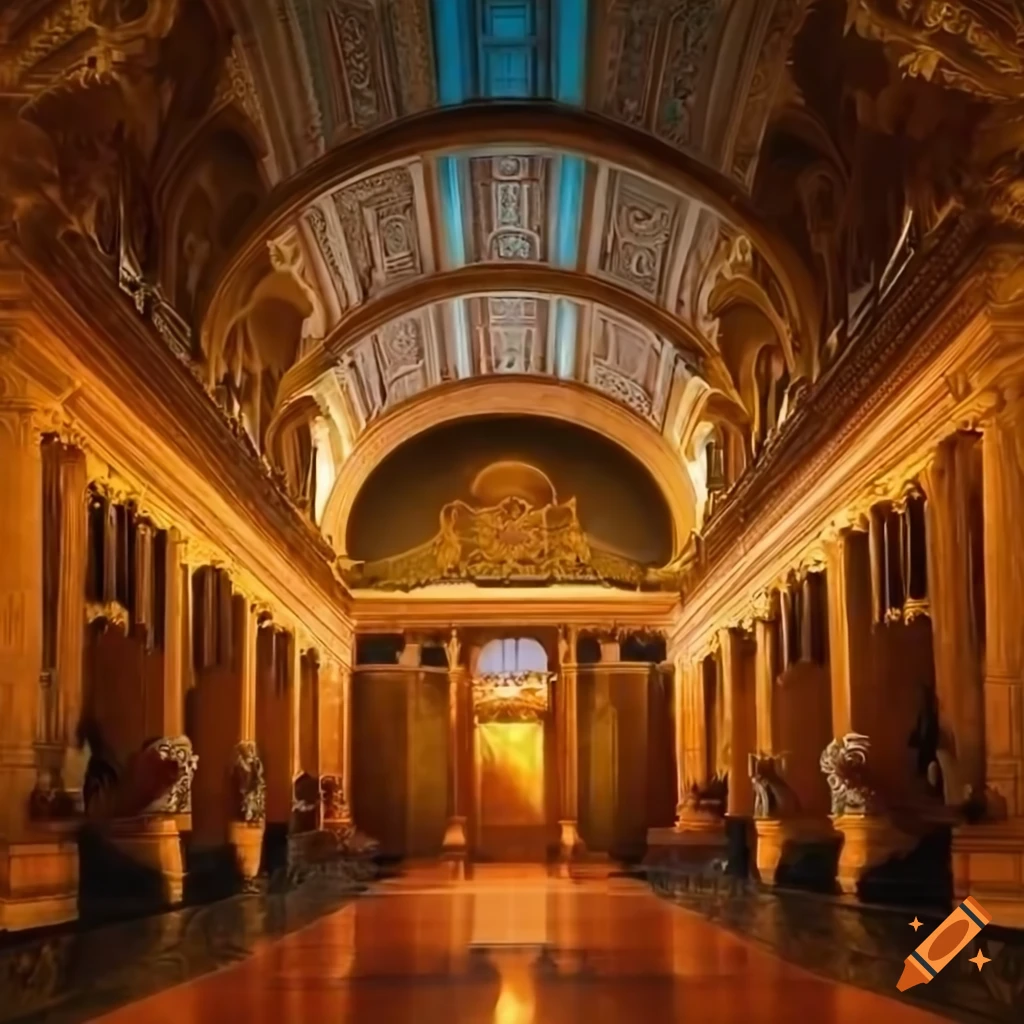 Day view of a majestic royal greek hall with large windows on Craiyon