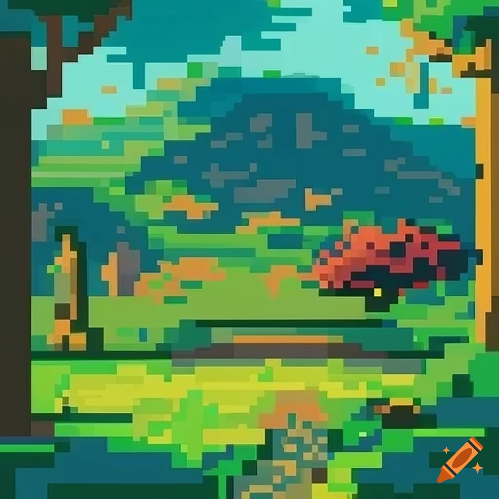 Pixel art of nature scenes