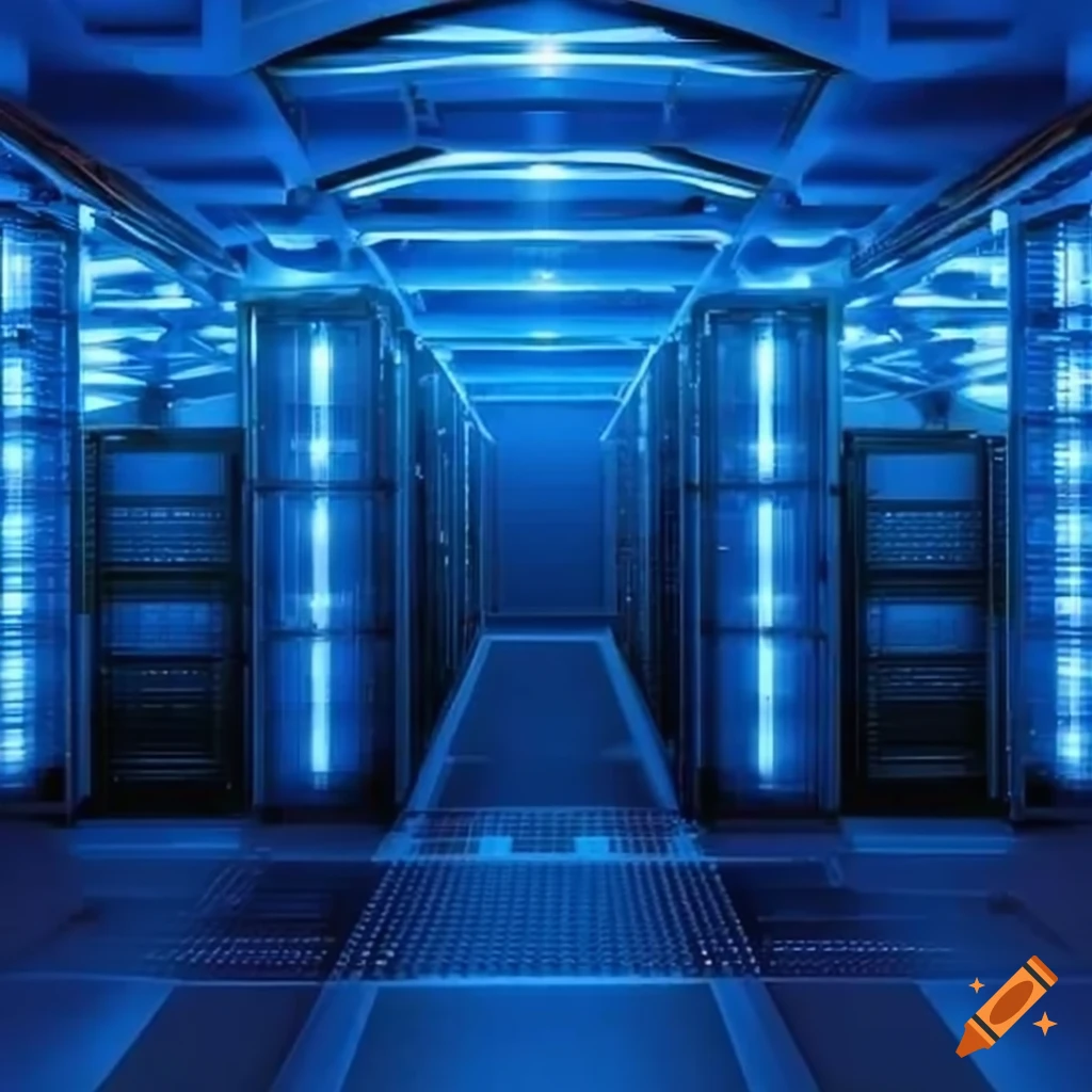 A row of server racks in a data center on Craiyon