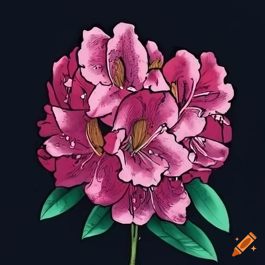 Rhododendron, line art, comic, strong outlines