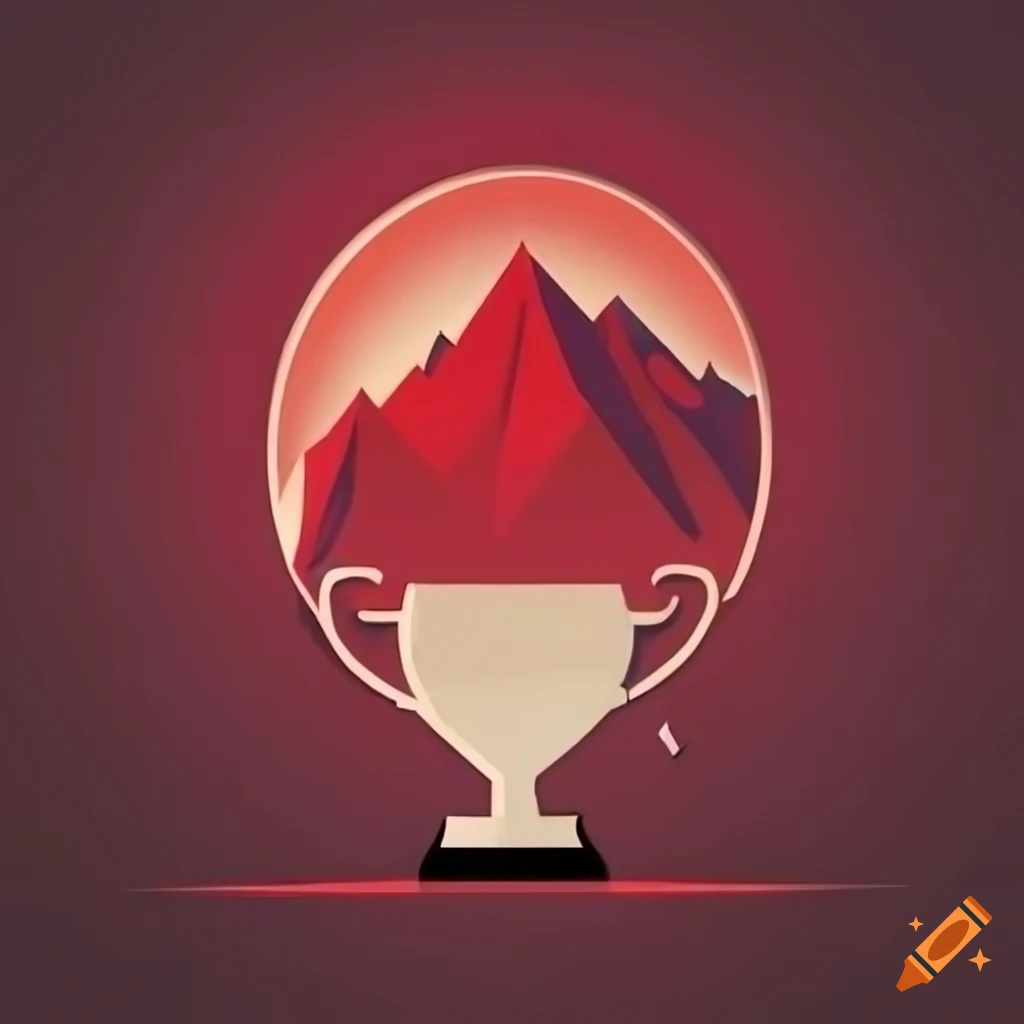 Logo type, mountain with a trophy, red on Craiyon