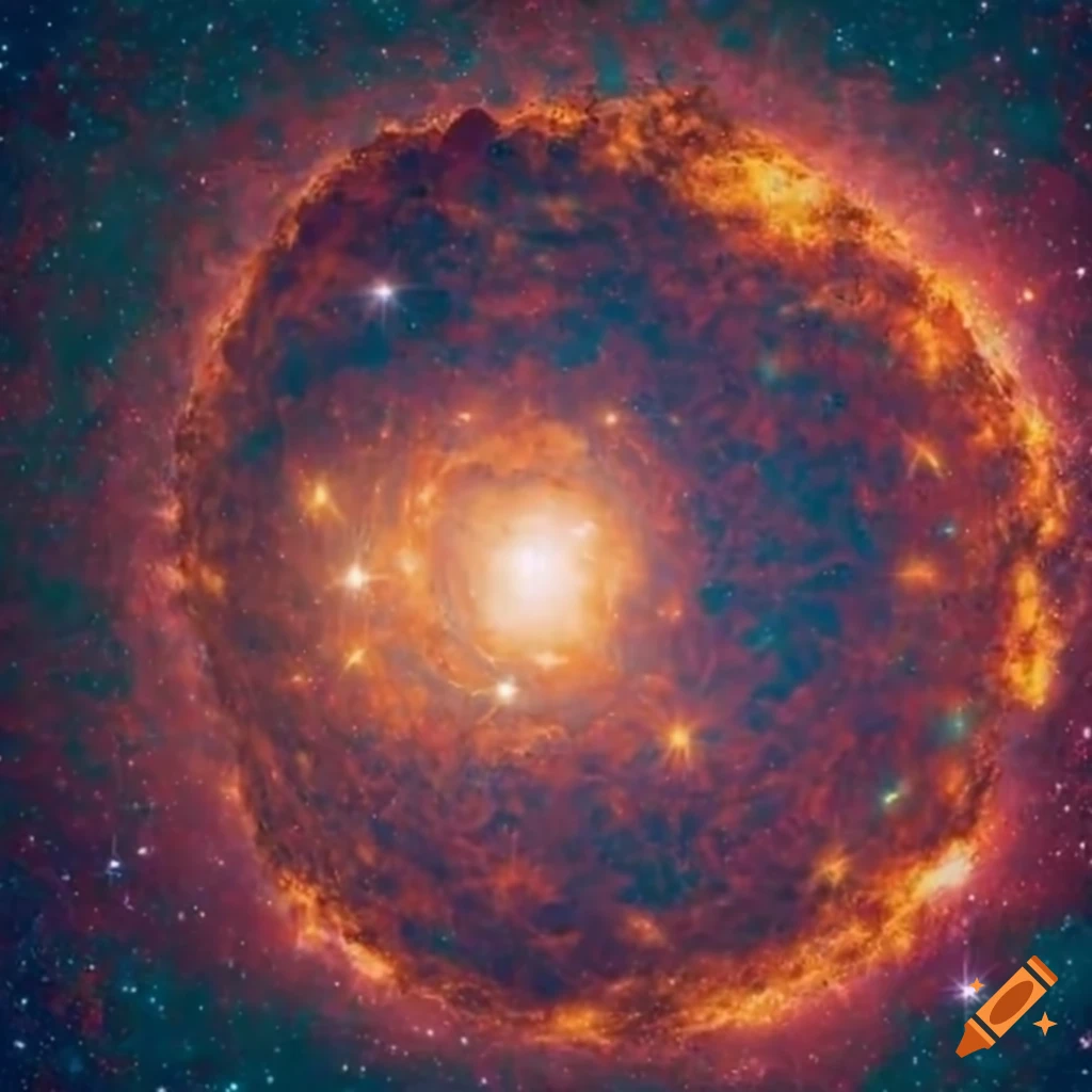 Vibrant explosion of cosmic particles in a star-filled sky on Craiyon