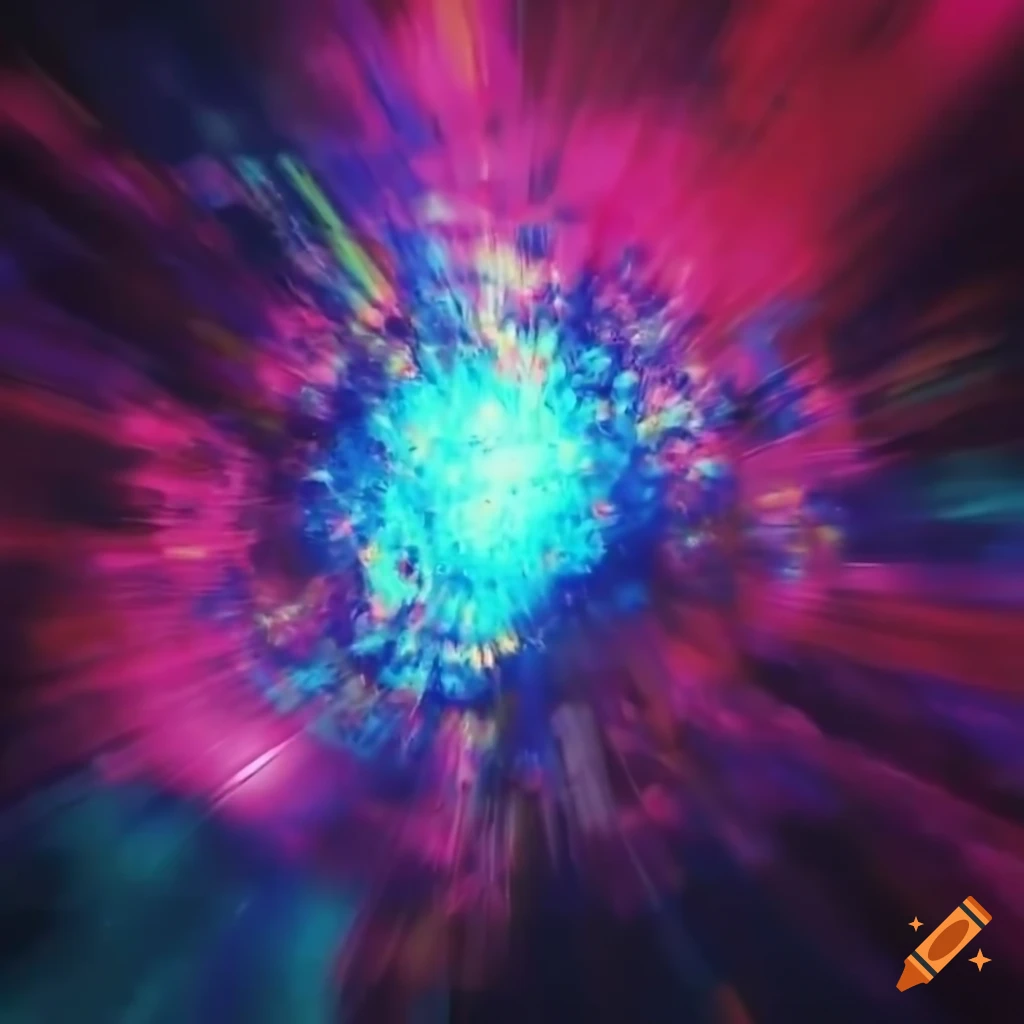 Colorful explosion of space particles, motion design, cinematic