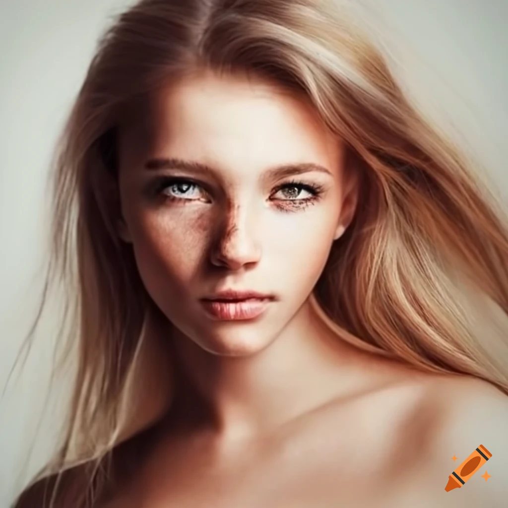 Beautiful young woman very light freckles dark blonde hair