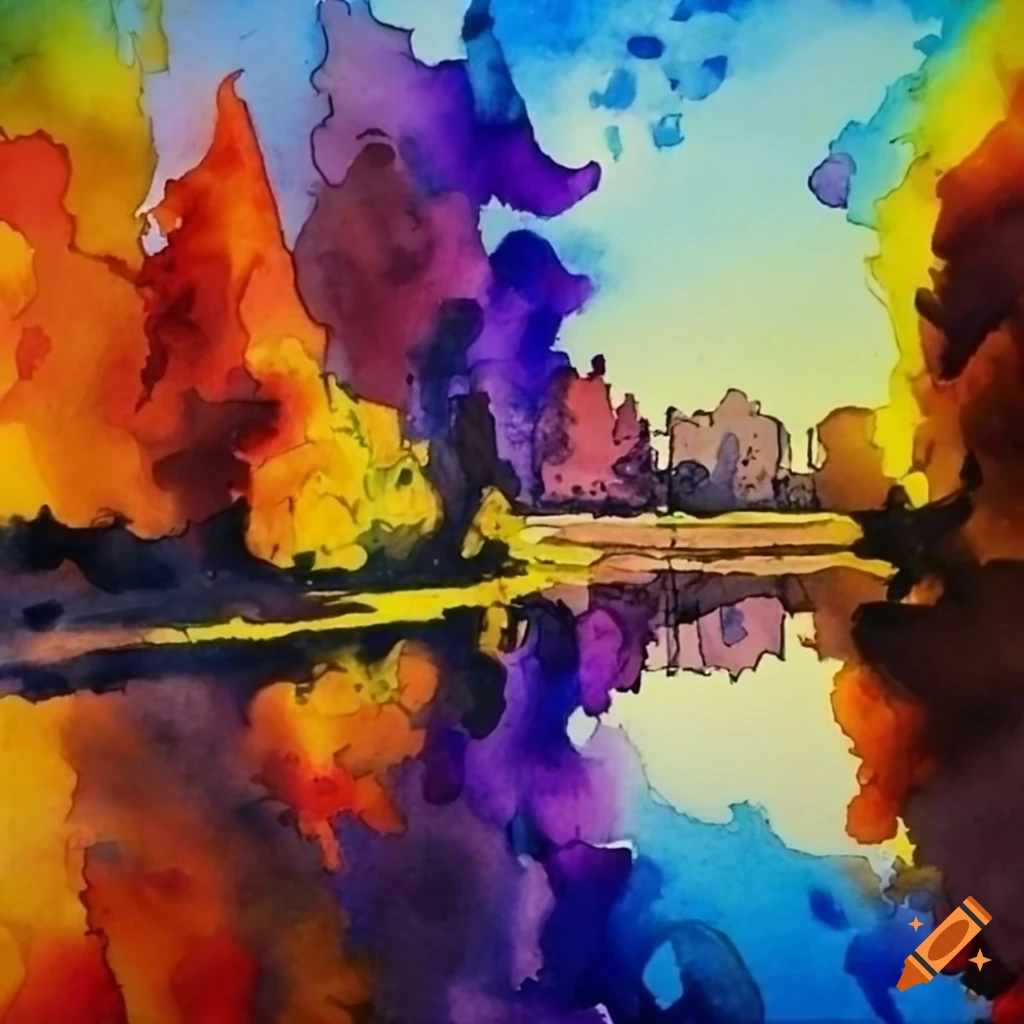 Watercolour with much reflections and reflections of reflections on Craiyon