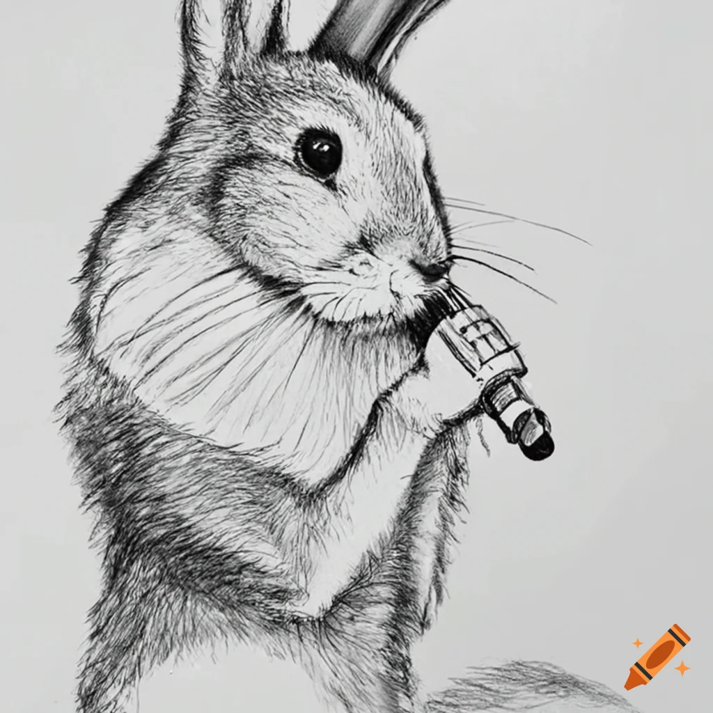 A rabbit try to sing a song and microphone in it hand