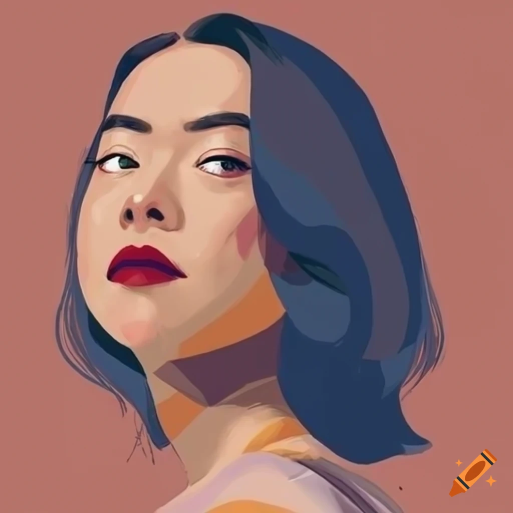 Mitski in a modern simple illustration style using the pantone spring ...