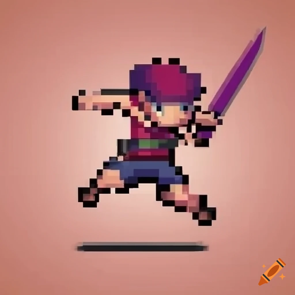 8-bit hero with a sword and jumping on Craiyon