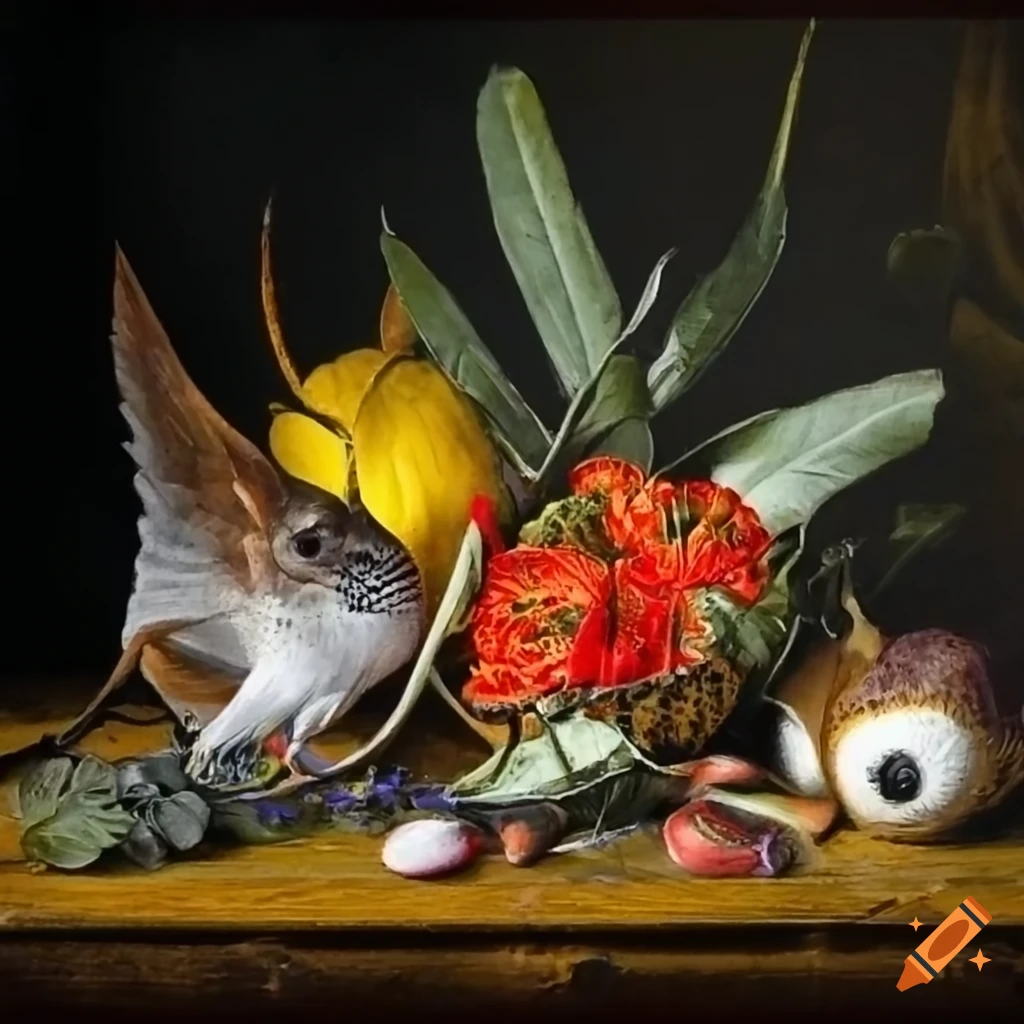 Dutch still life with australian flora and fauna on Craiyon