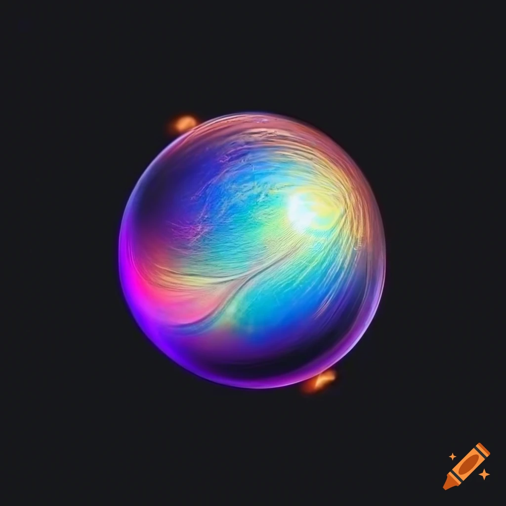 Simplistic drawing of a light energy floating orb with iridescent ...