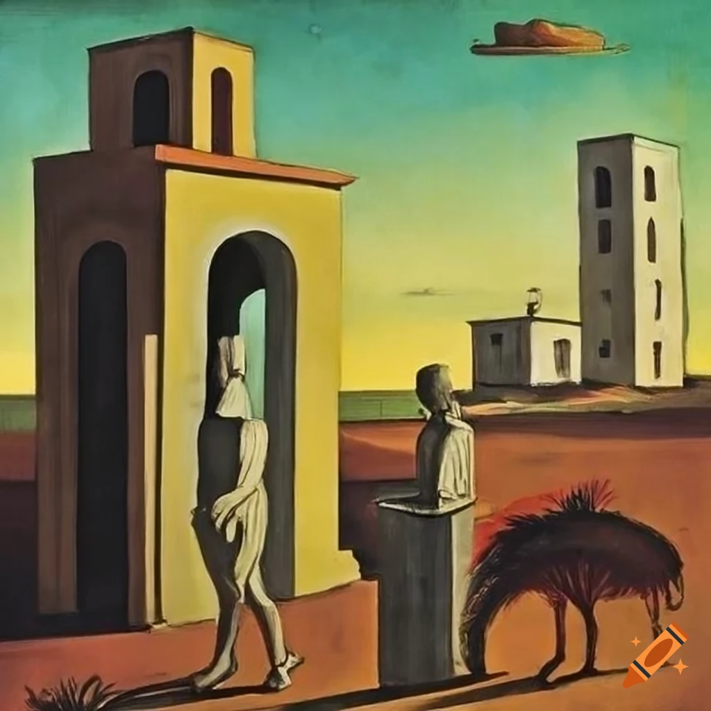 Giorgio de chirico landscape with person on Craiyon