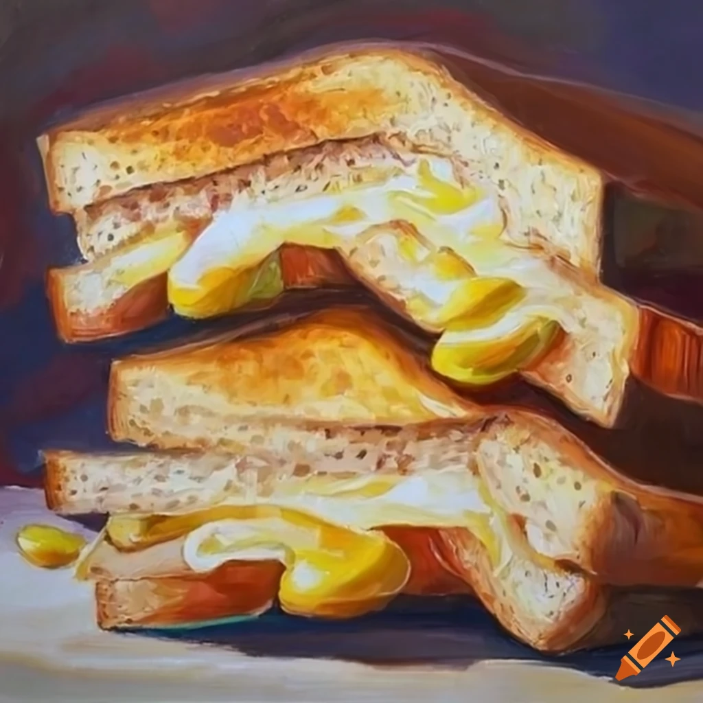 Realistic oil painting of a grilled cheese