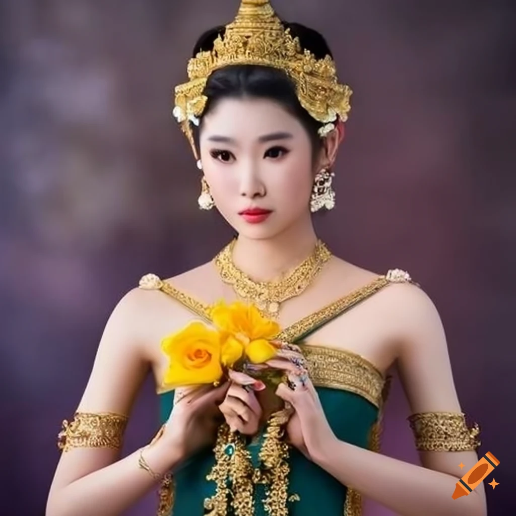 Fantasy Style Thai Princess Holding With Flowers In Hair On Craiyon