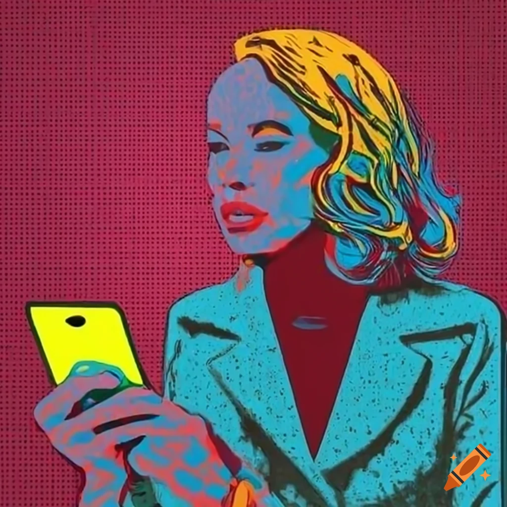 A pop art inspired image of someone using a smartphone in their living ...