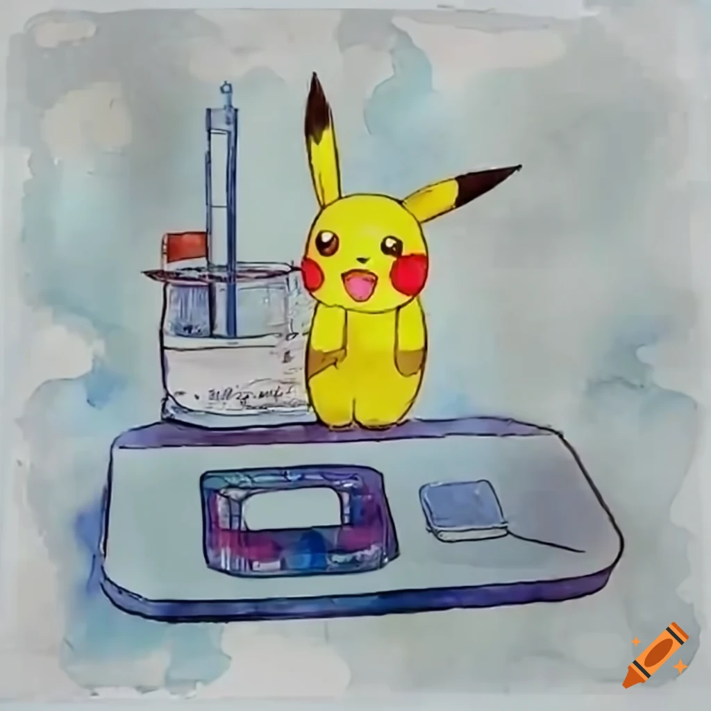 Pikachu measuring substances with a pipette in a scientific lab on a ...