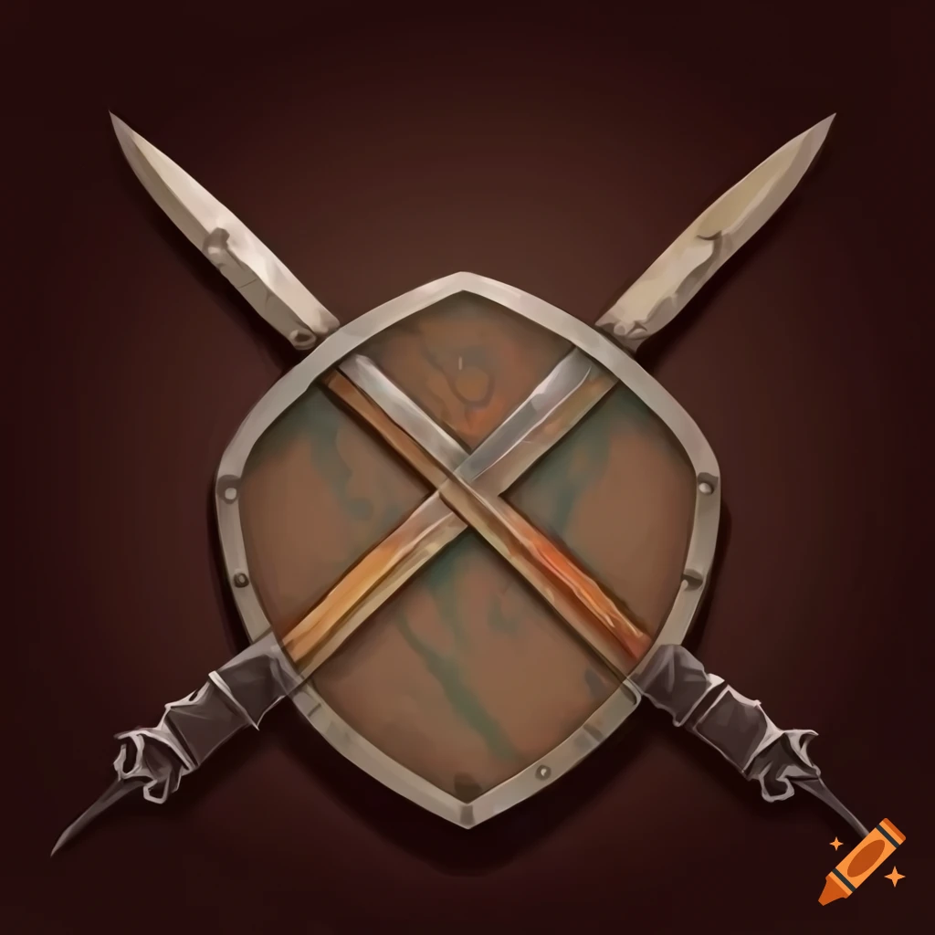 Ui image of a shield crossed with a big iron sword for a 2d rpg game in ...