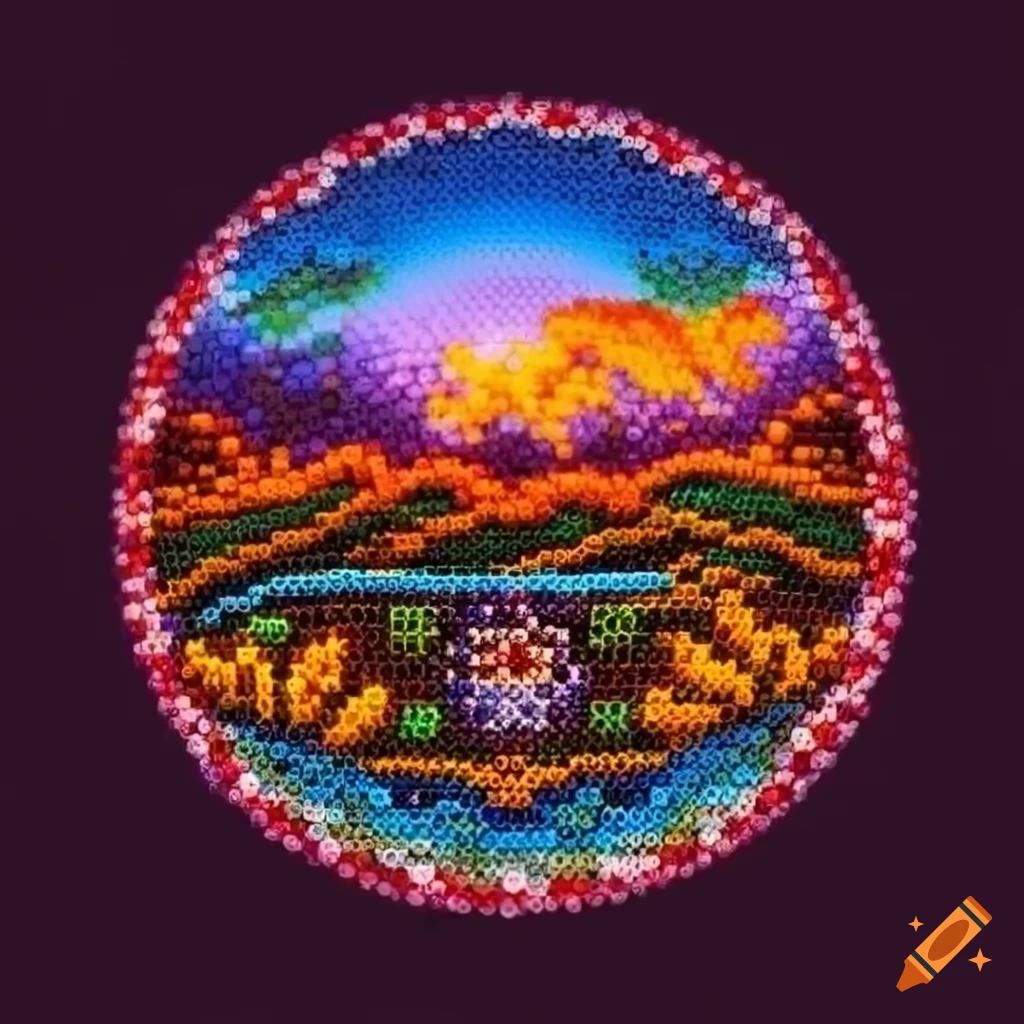 Huichol style, nature scene, with high definition glistening light on ...