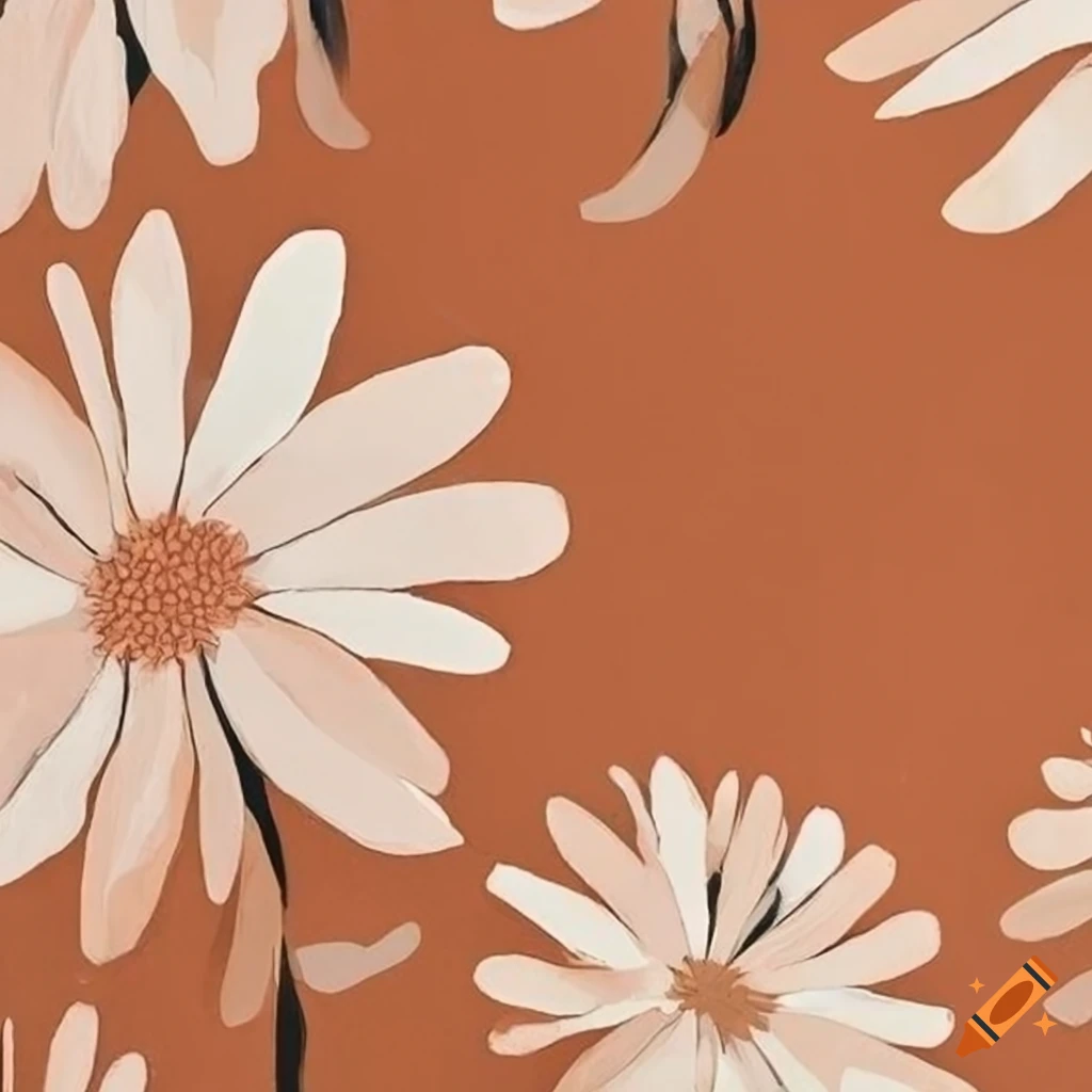 Boho daisy pattern painting beige burnt orange