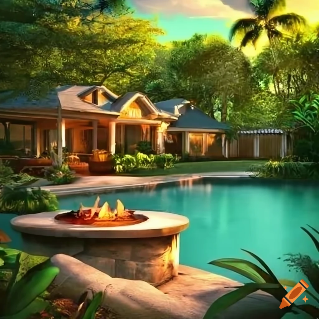 A key west style ranch house, lush tropical landscaping, oak forest and ...