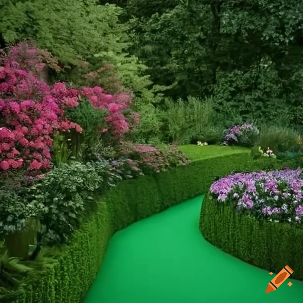 Generate a seven layer teardrop flower garden with wide walking spaces ...