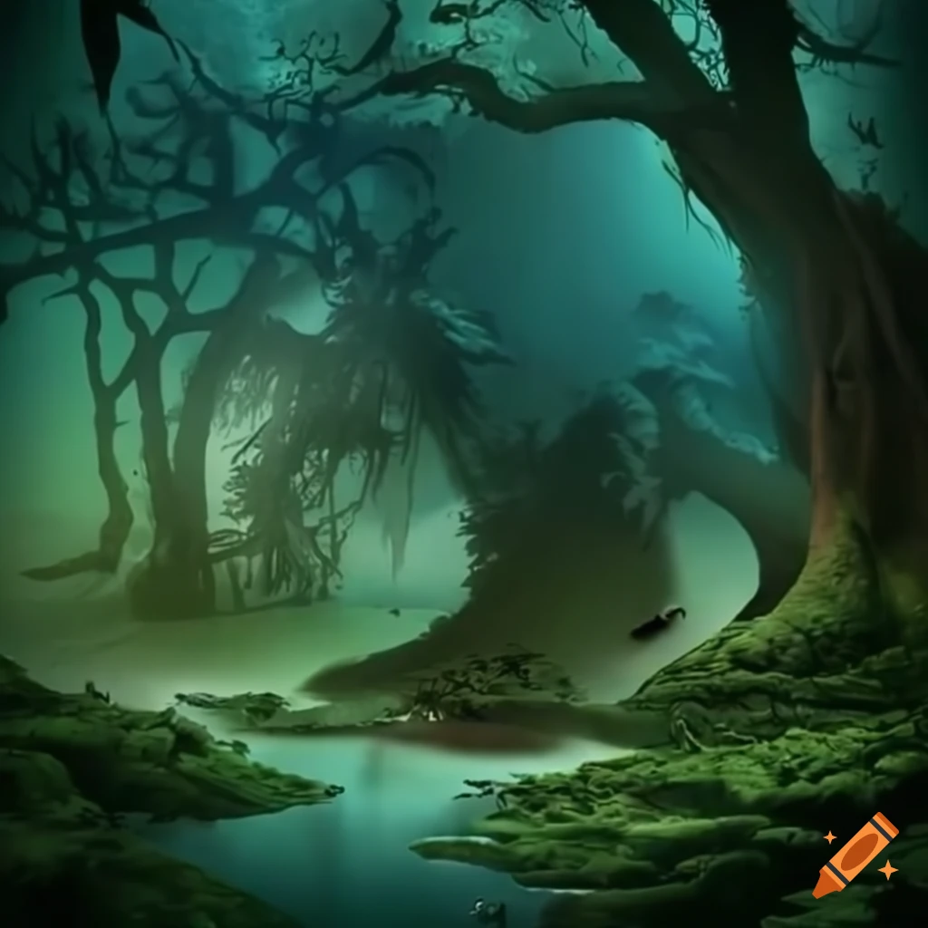 Map of an enchanted forest with mythical creatures on Craiyon