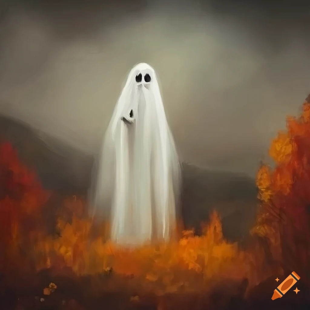White ghost with in an autumn landscape moody painting