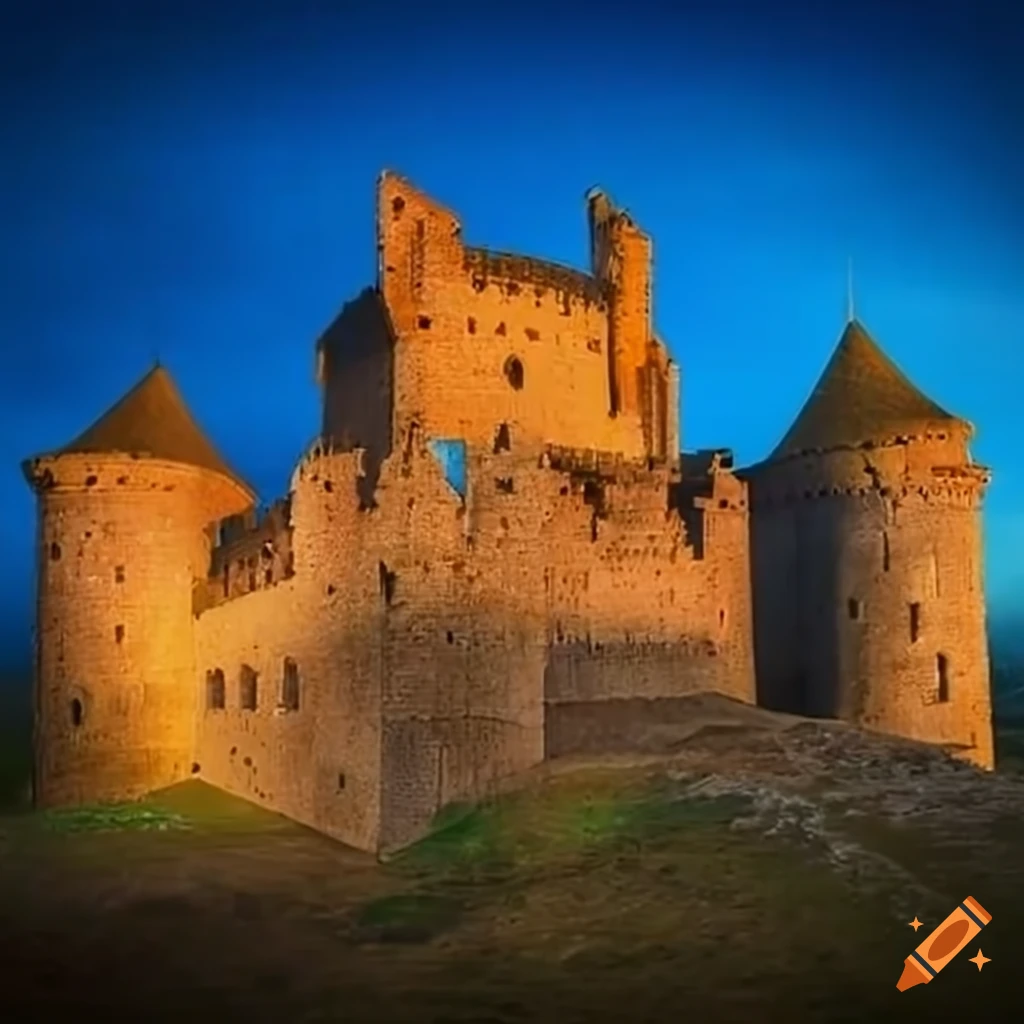 A fortified castle with two towers and a keep in dorne on Craiyon