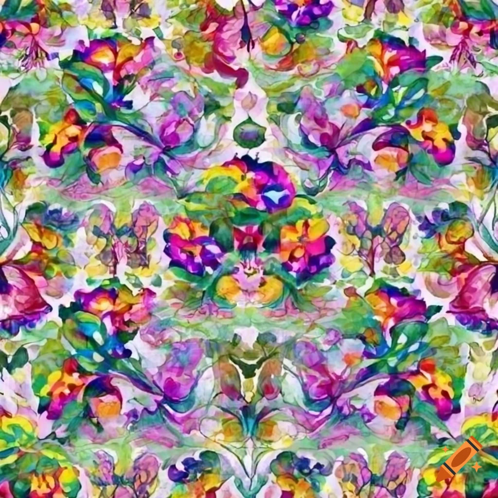 Seamless, repeating floral pattern, vivid colors, watercolor style, on ...