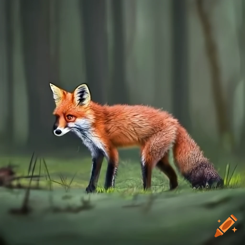 A fox in rainy day in forest realistic on Craiyon