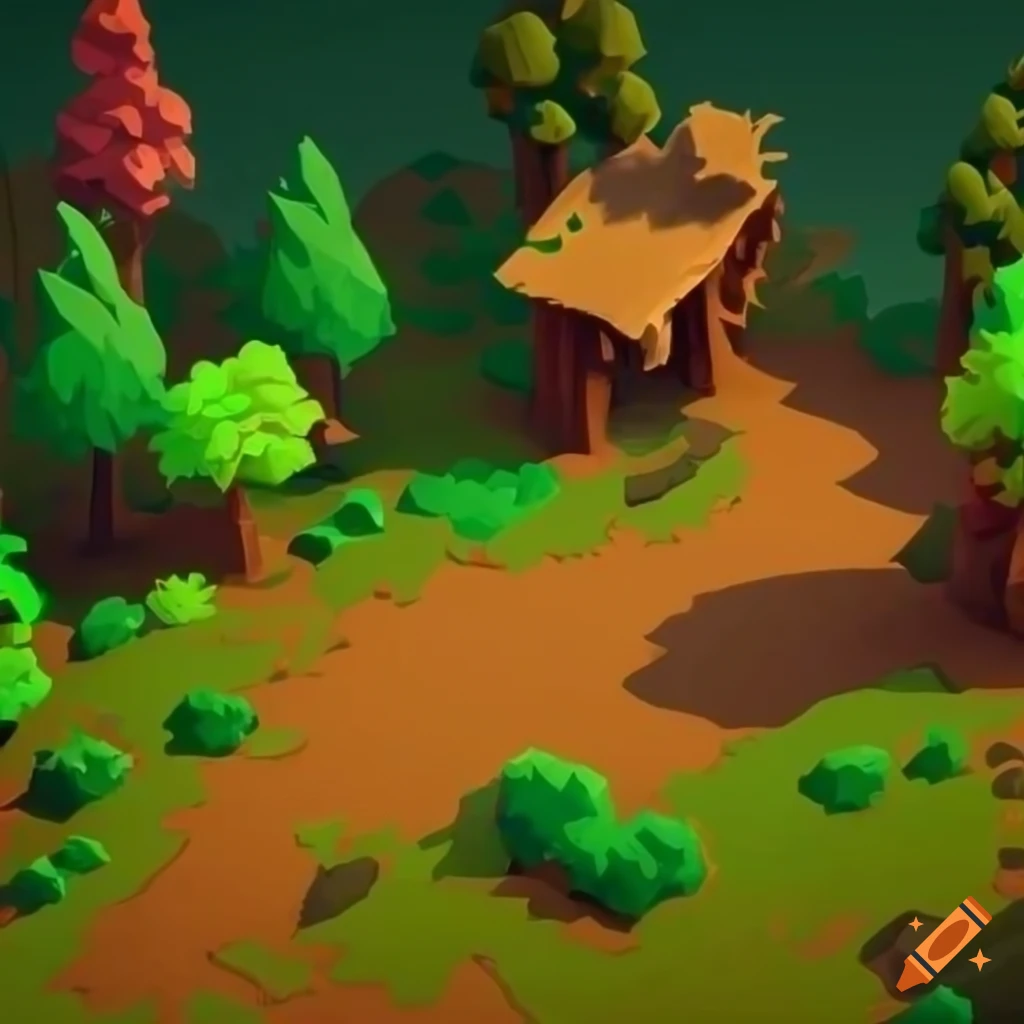 Game level map magical forest stylized isometric