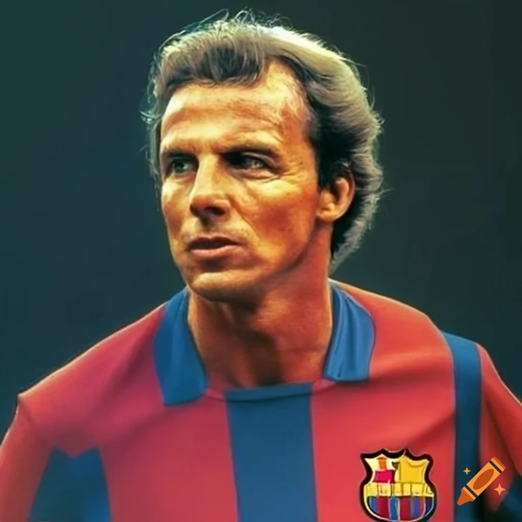 Footballer Franz Beckenbauer wearing barcelona jersey on Craiyon