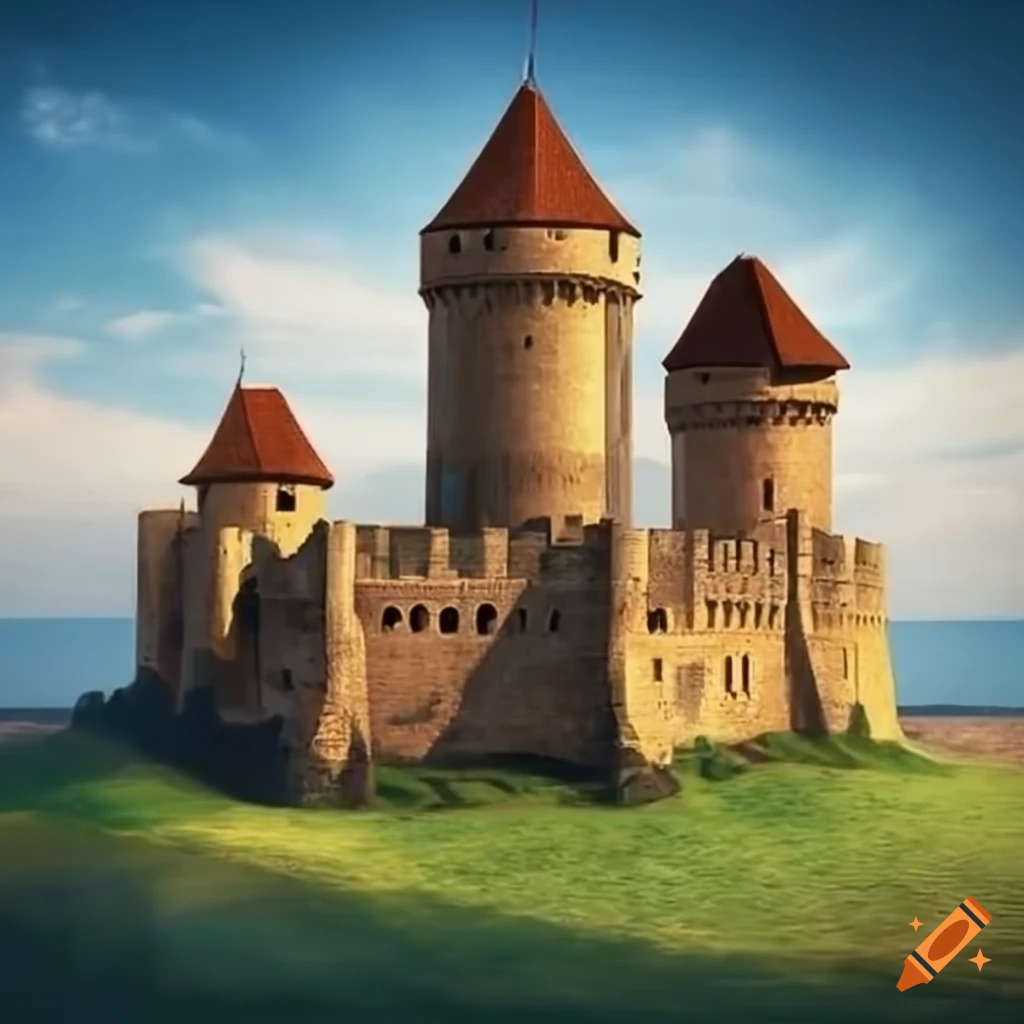 A fortified castle with two towers and a keep in dorne on Craiyon