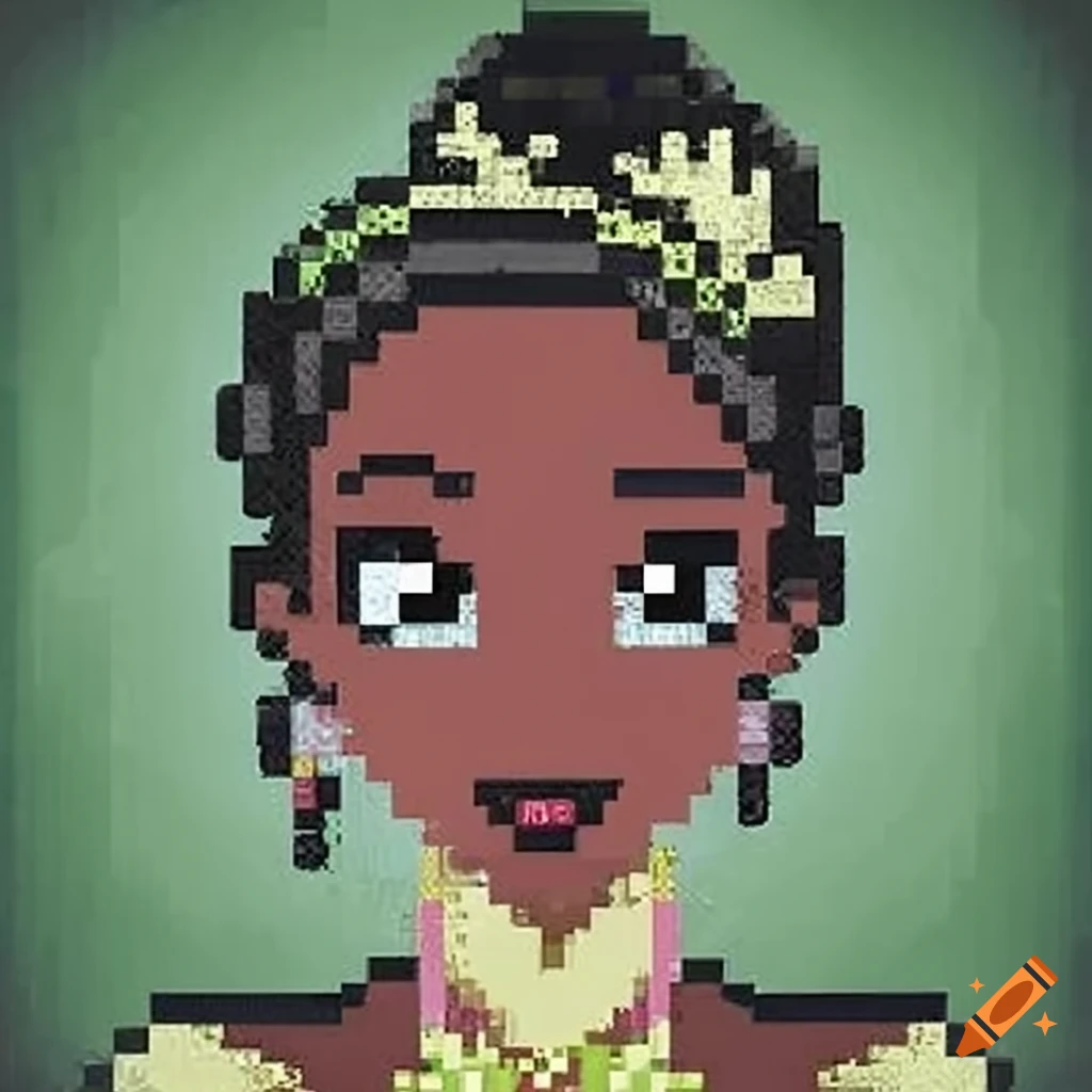 Disney tiana portrait, pixel art, with vivid colors on Craiyon