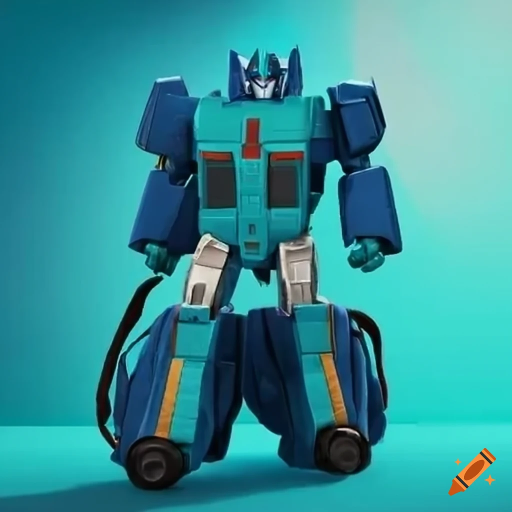 Turquoise and light blue transformers with school backpack on Craiyon